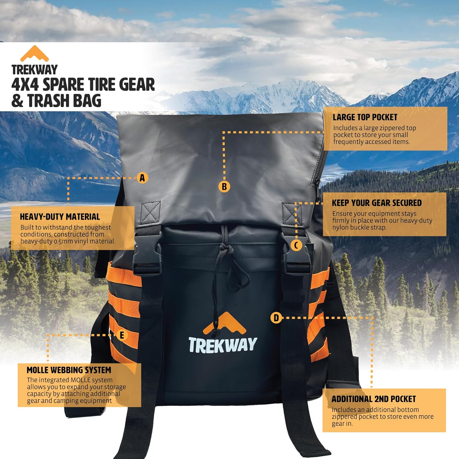 4x4 Waterproof Spare Tire Trash Bag w/ FREE CARGO NET, Rear Tailgate B ...