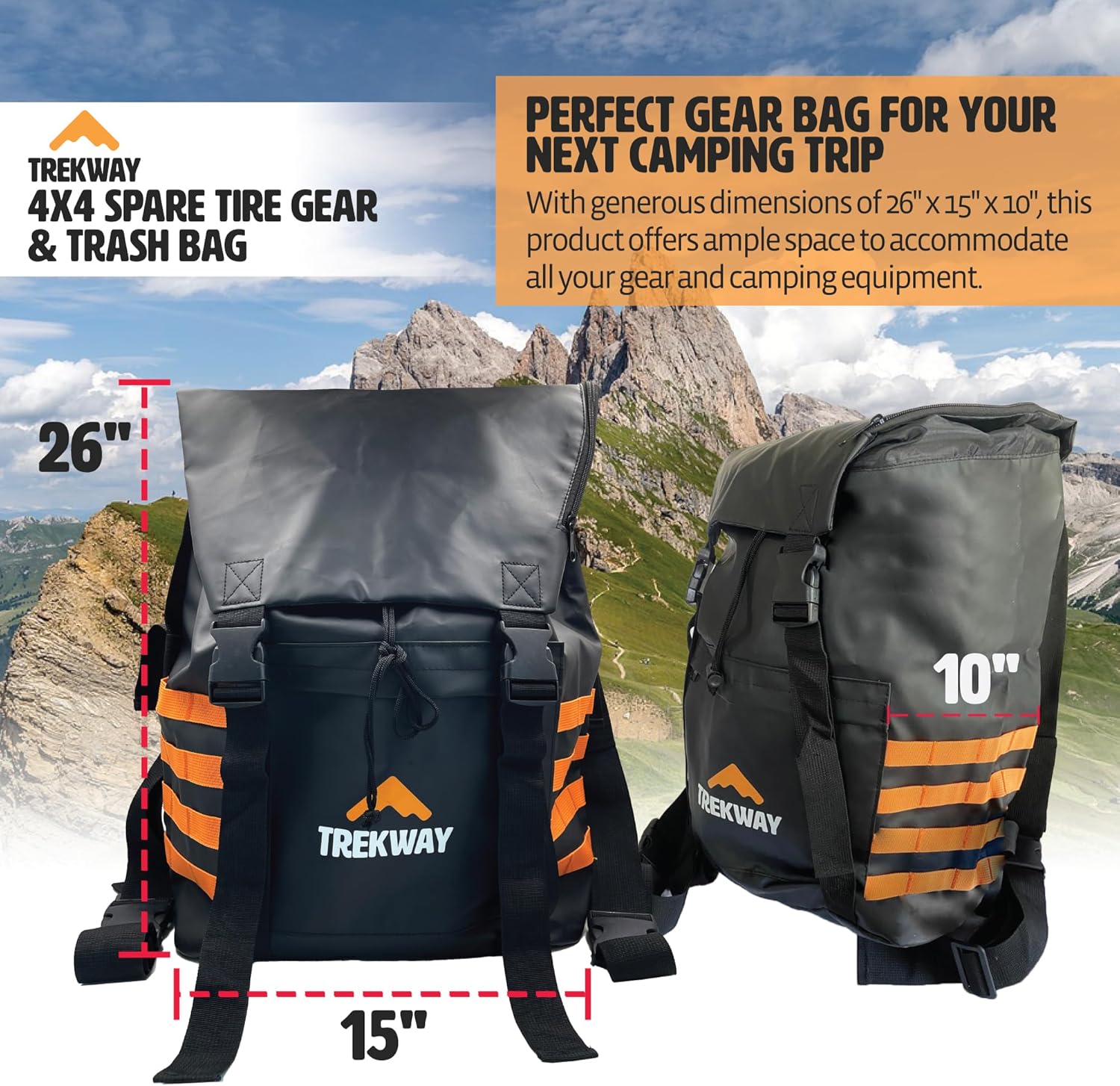 4x4 Waterproof Spare Tire Trash Bag w/ FREE CARGO NET, Rear Tailgate B ...