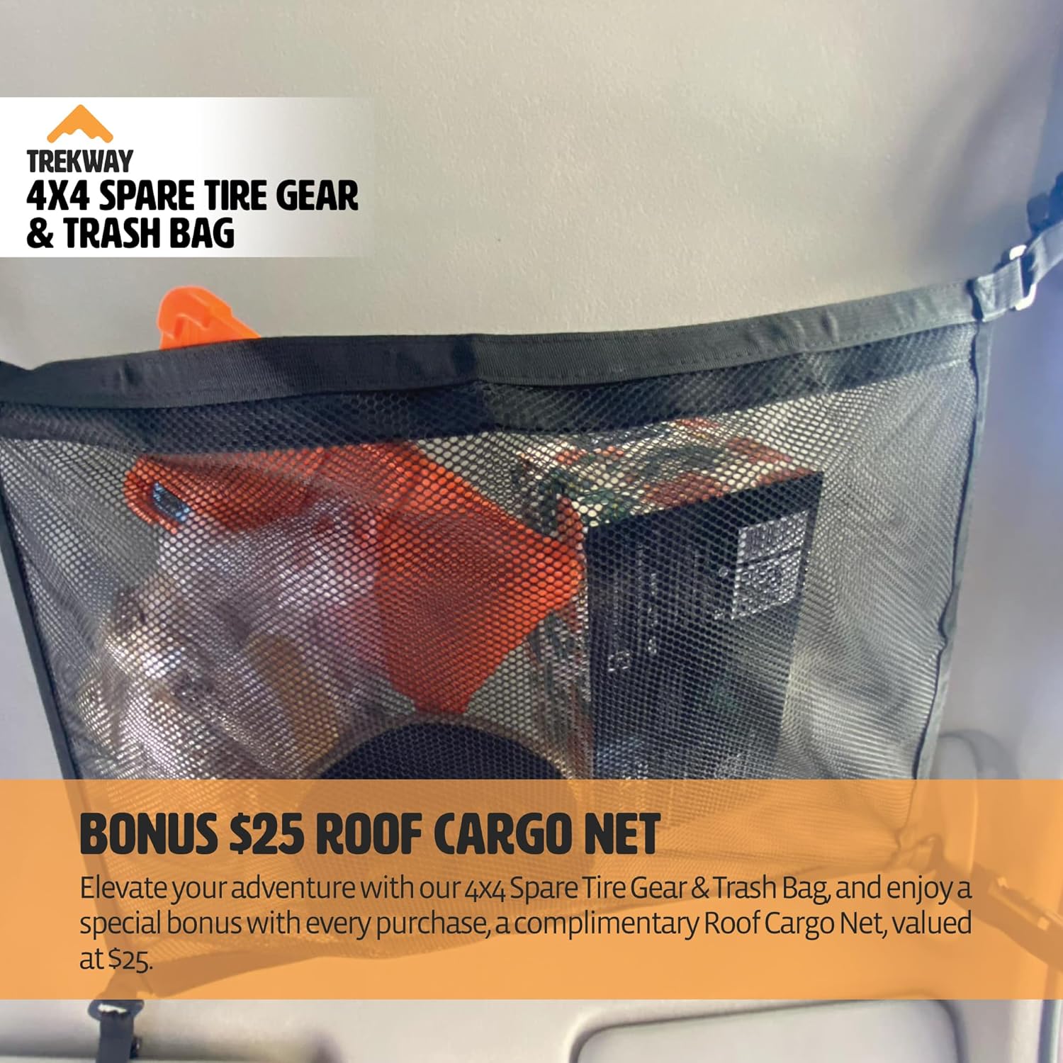 4x4 Waterproof Spare Tire Trash Bag w/ FREE CARGO NET, Rear Tailgate B ...