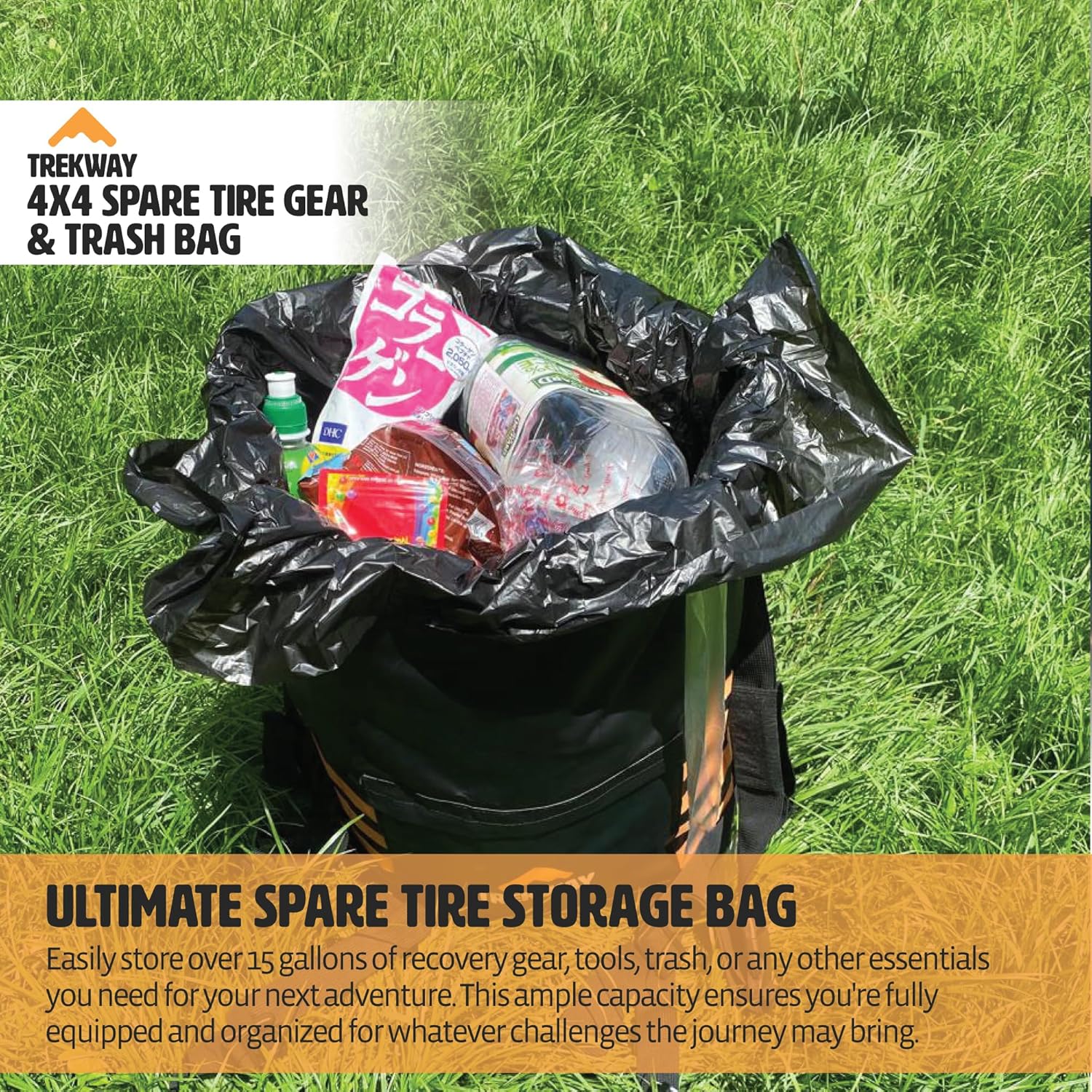 4x4 Waterproof Spare Tire Trash Bag w/ FREE CARGO NET, Rear Tailgate B ...