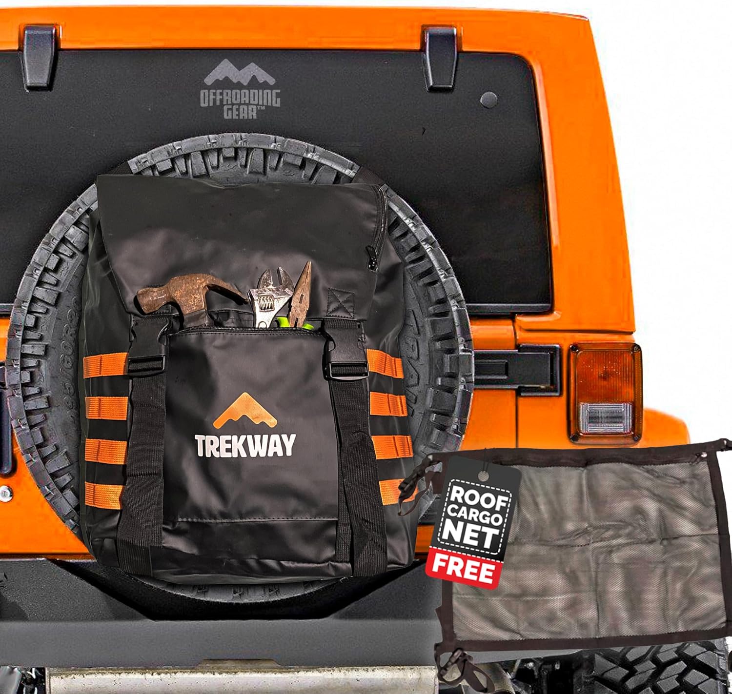 4x4 Waterproof Spare Tire Trash Bag w/ FREE CARGO NET, Rear Tailgate B ...